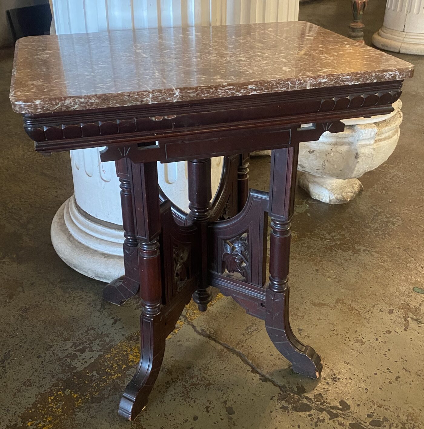 Large Maroon Marble Top Carved End Table – Salvage One