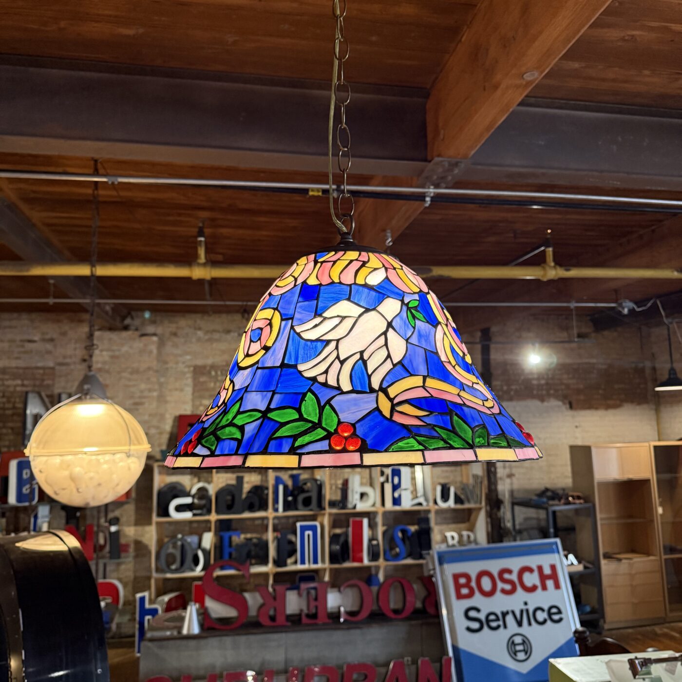 Stained Glass Hanging 1 Bulb Light Fixture – Salvage One